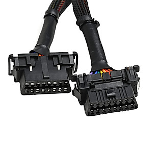 iKKEGOL 30cm 16 Pin OBD2 OBDII J1962 Y Cable Cord Splitter Extension 1x Male to 2X Female Braid Connector 12"