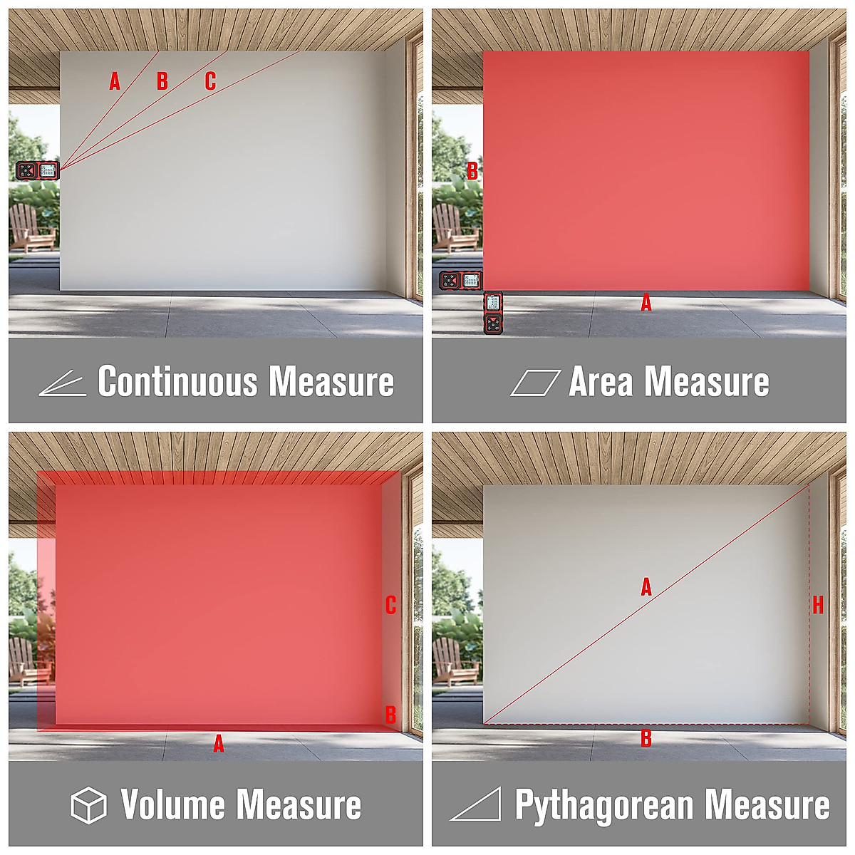 KEYFINOOL Laser Measurement Tool: 196Ft Laser Distance Measure with Enhanced ±1.5mm Accuracy, M/in/Ft Unit Switching, IP54 Shockproof, Area/Volume/Pythagoras