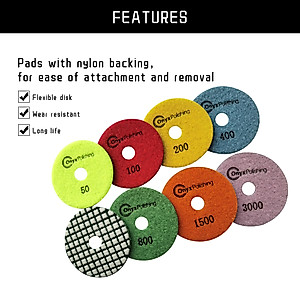 Onyx Latest launched, New Formula 7 PCS Dry Diamond Polishing Pads 4 Inch, Grit 50-3000, Granite, Marble, Engineered Stone, Countertop Polish Pads