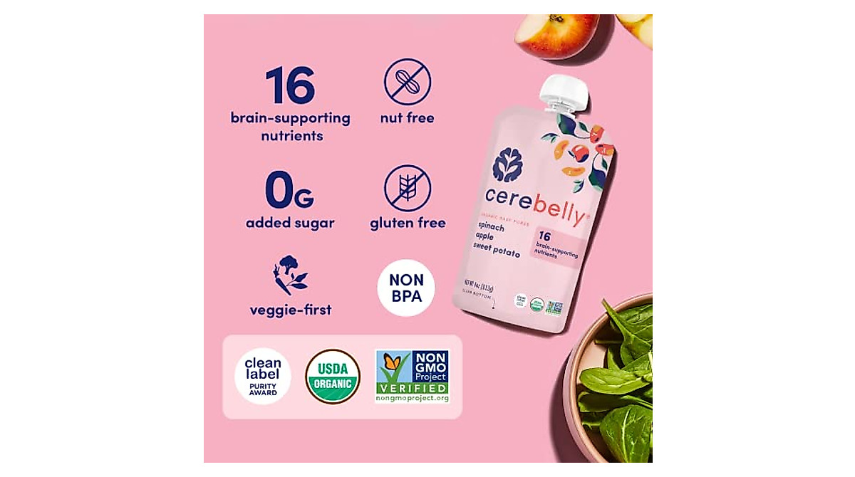 Cerebelly Baby Food Pouches - Organic Toddler Snacks for Brain Support