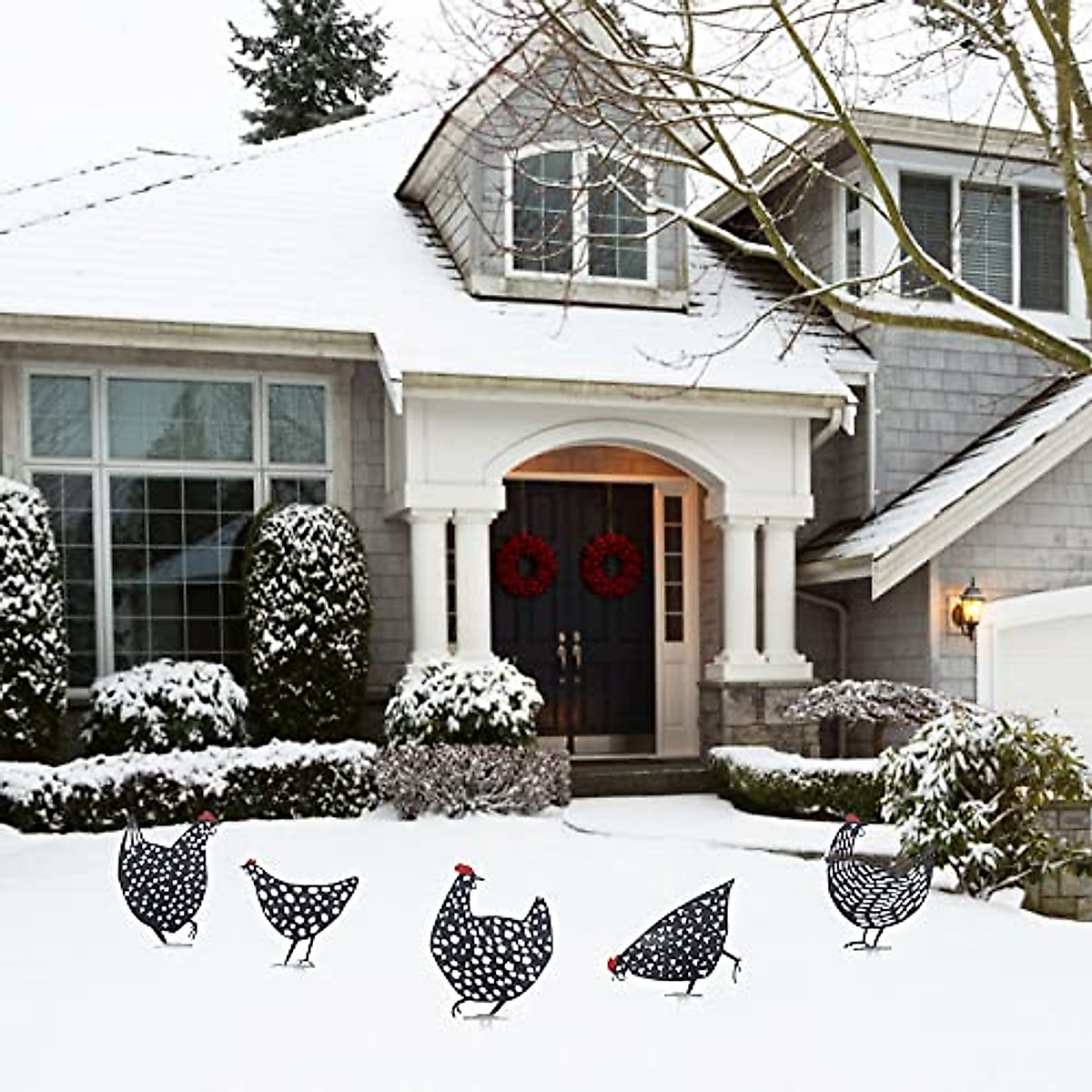 Aozita 5 PCS 13 inch Metal Chicken Yard Art Garden Decorative Stake Hollow Out Rooster Animals Silhouette Statue Decor, Pathway, Floor, Garden, Lawn, Outdoor Decoration