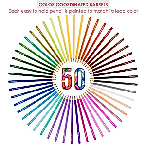 U.S. Art Supply 50 Piece Adult Coloring Book Artist Grade Colored Pencil Set with Zippered Storage and Carrying Case - Vibrant Colors, Smooth Art Drawing, Sketching - Kids, Students, Adults, Beginners