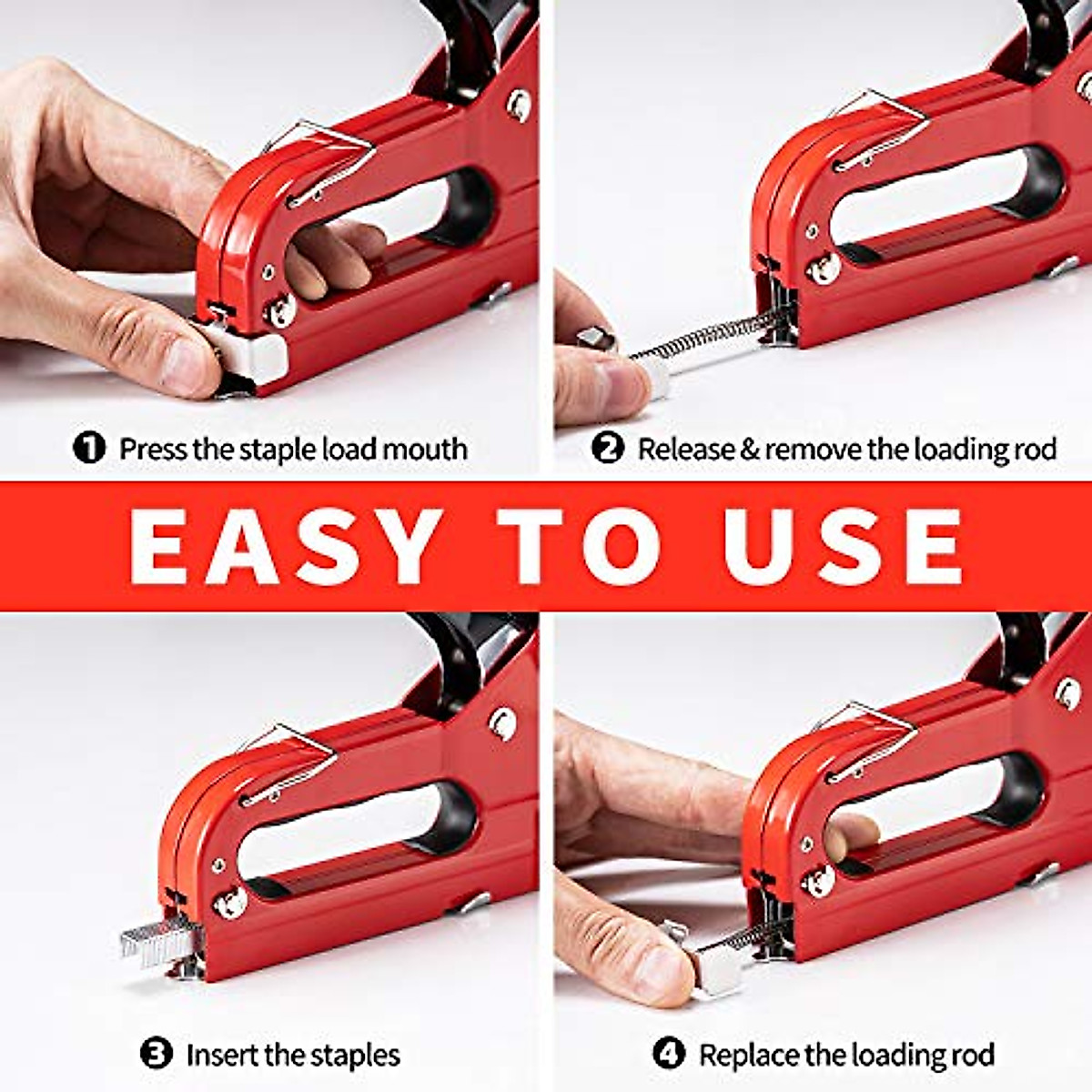 Upholstery Staple Gun Heavy Duty, 4 in 1 Stapler Gun with 6000 Staples, Remover, Manual Brad Nailer Power Adjustment Stapler Gun for Wood, Upholstery, Carpentry, Decoration DIY Staple Gun