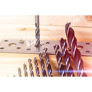 NordWolf 12-Piece Brad Point Wood Drill Bit Set for Carpenter Woodworking, Double Flutes Design with 1/4" Hex Shank, SAE Sizes 1/8" to 1/2"