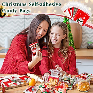 FEBSNOW 450 PCS Christmas Self-adhesive Candy Cellophane Bags Treat Cookie Bags for Christmas Holiday Party Favor Gift Decoration Supplies (9 Patterns)