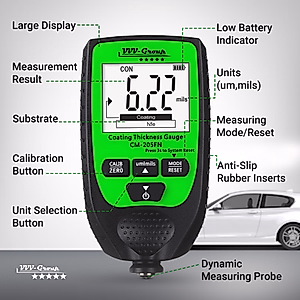 Paint Thickness Meter CM-205FN | Best Mil Coating Depth Gauge Tester for Cars with Resol 0.01mil | F/NF Measuring