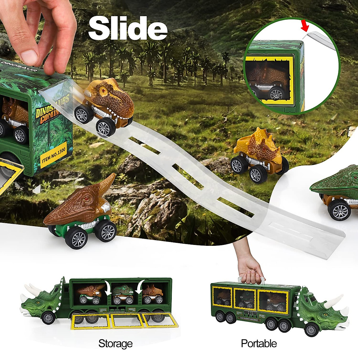 TOY Life Dinosaur Toys for Kids 3-5 5-7, 21 Pack Dinosaur Truck with 6 Pull Back Dinosaur Cars and Dinosaur Figure, Toddler Toys for Boys and Girls, Dinosaur Transport Carrier Truck for Kids