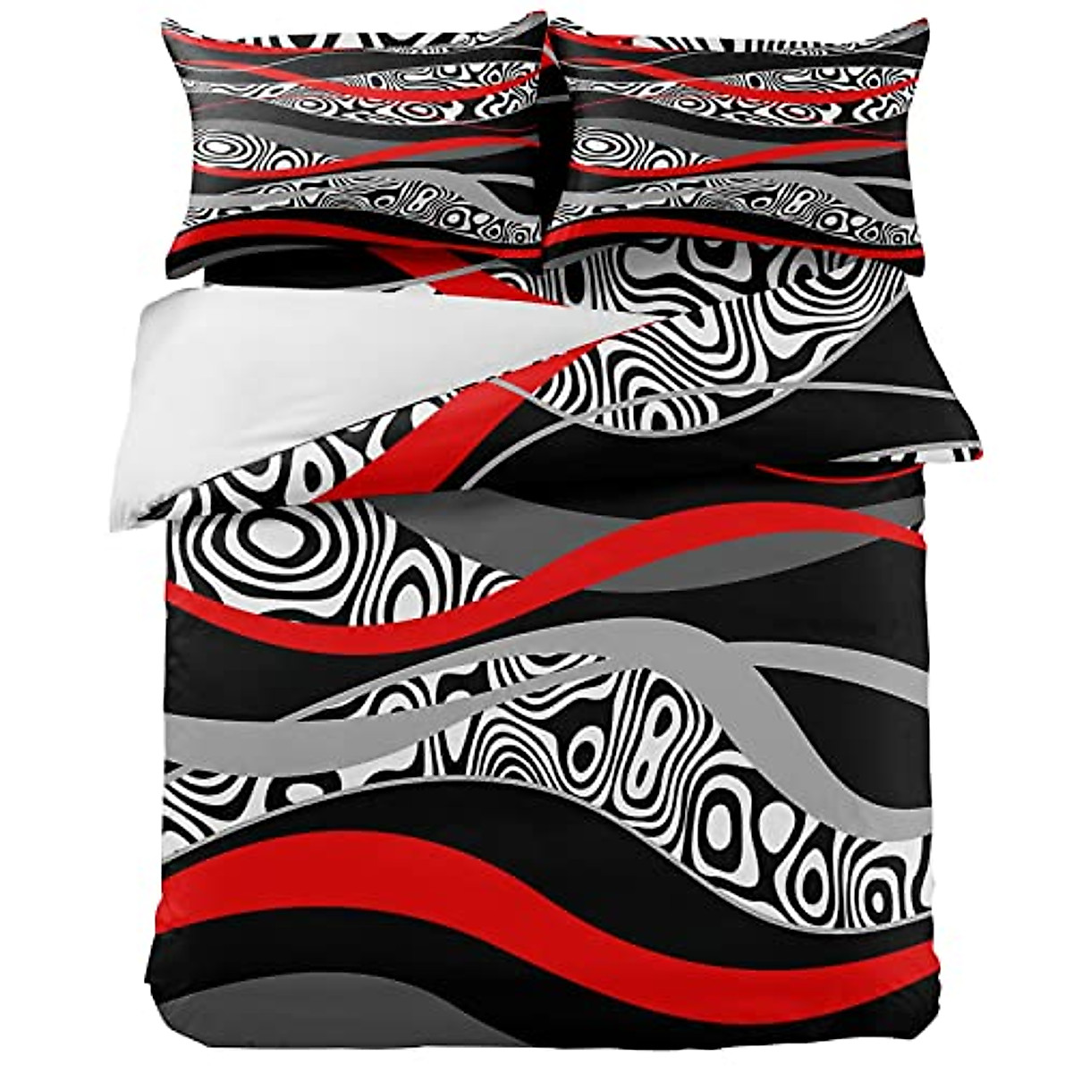 Duvet Cover Queen Size Bedding Set Geometry Abstract Red Black Stripe 4 Pieces Microfiber Comforter Cover Ultra Soft Duvet Covers Bed Sheet and Pillow Cases for Bedroom Zebra Animal Skin Texture