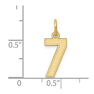 Solid 14k Yellow Gold Small Number 7 Charm Brushed Matte Finish Pendant - 18mm x 7mm
