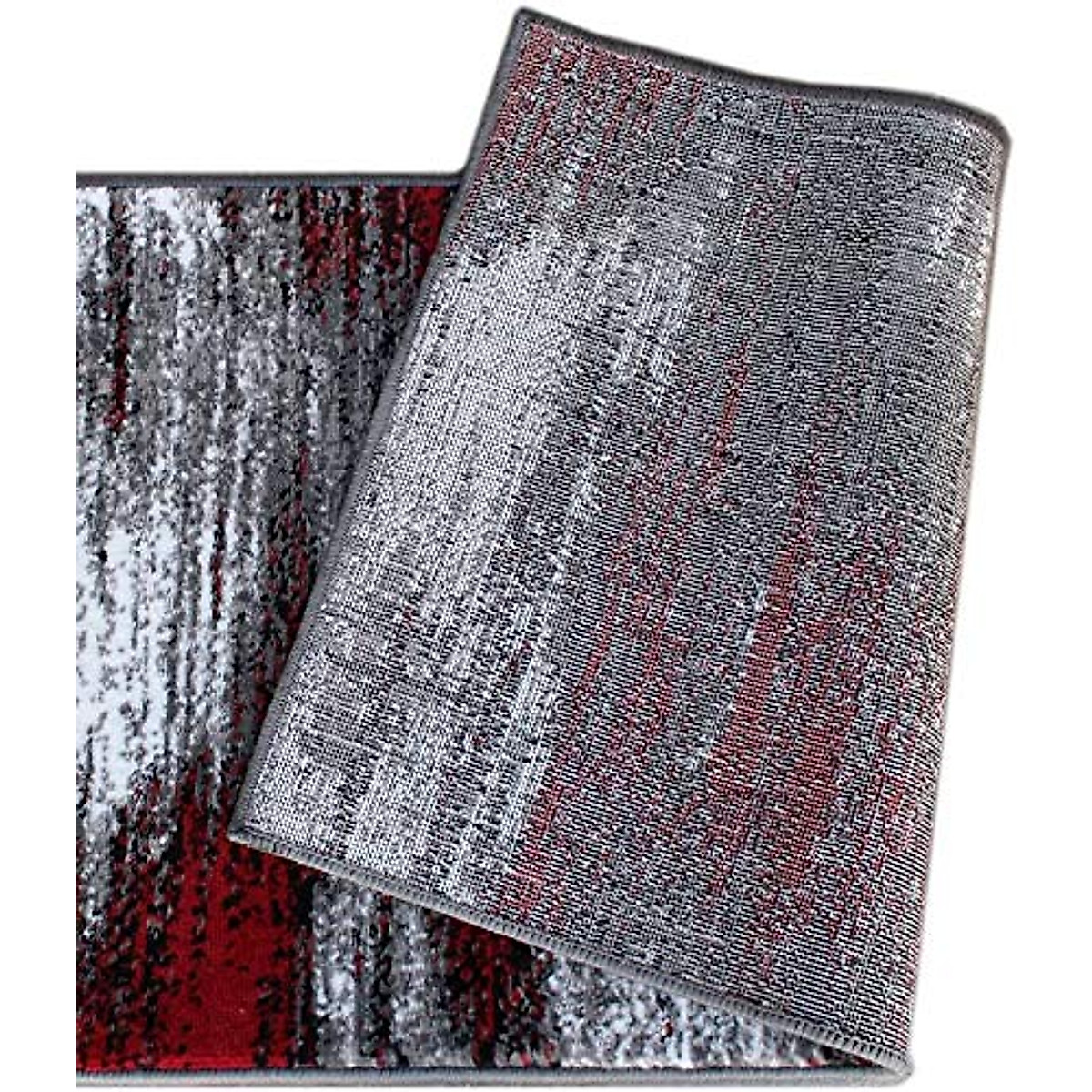 Champion Rugs Modern Rugs for Living Room Abstract Soft Plush Red Grey Black Area Rug (2’ X 7’ Runner)