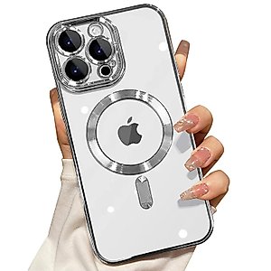 Misscase Compatible with iPhone 14 Pro Max Case with Camera Lens Protector,Full Protection Clear Magnetic Case Compatible with MagSafe Anti-Scratch Case Cover for iPhone 14 Pro Max Silver