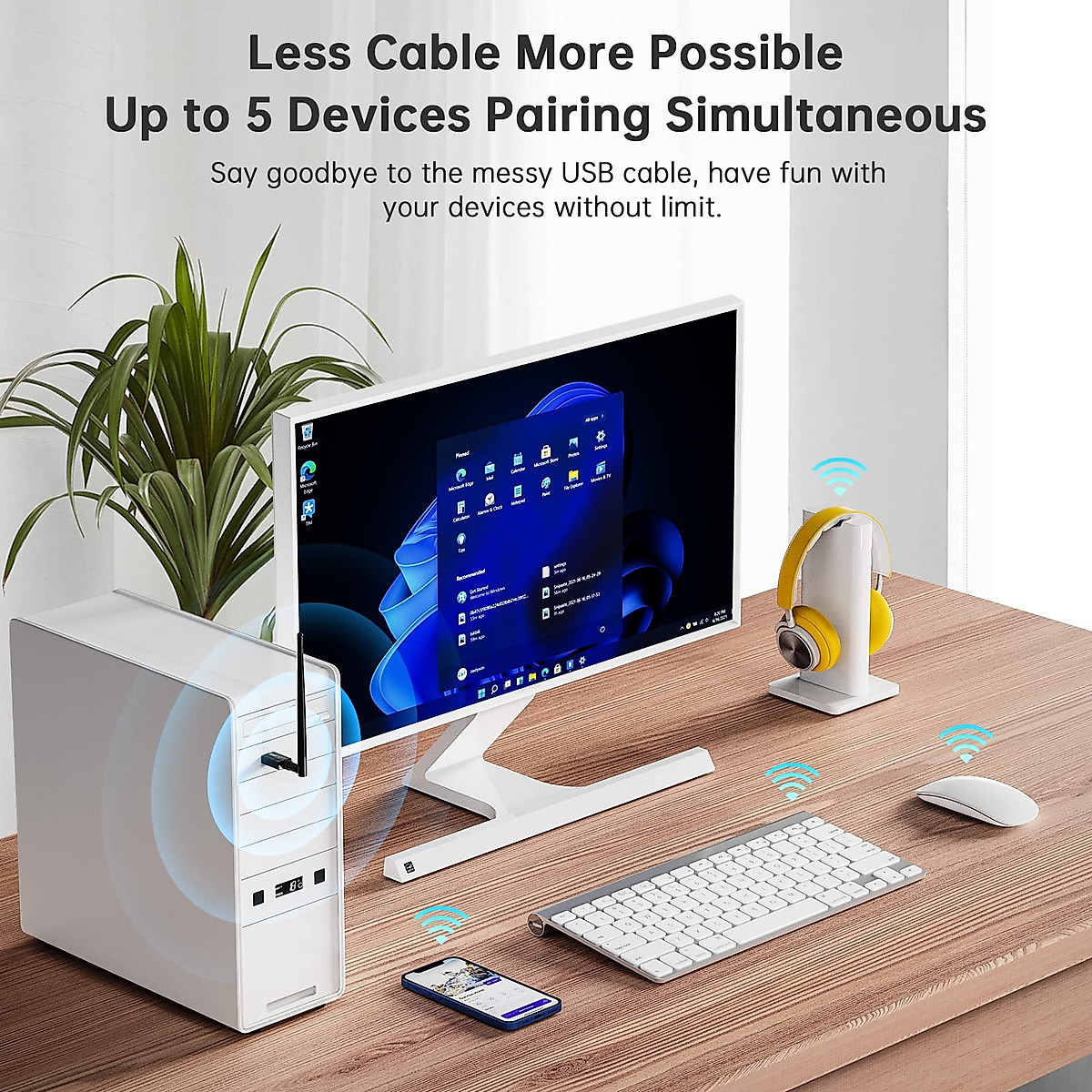 USB Bluetooth 5.3 Adapter for PC, Driver Free, Long Range 492FT / 150M Bluetooth Stick Receiver & Transmitter Compatible with Windows 11/10/8.1, (Need to Disable Built-in Bluetooth of PC) - Black