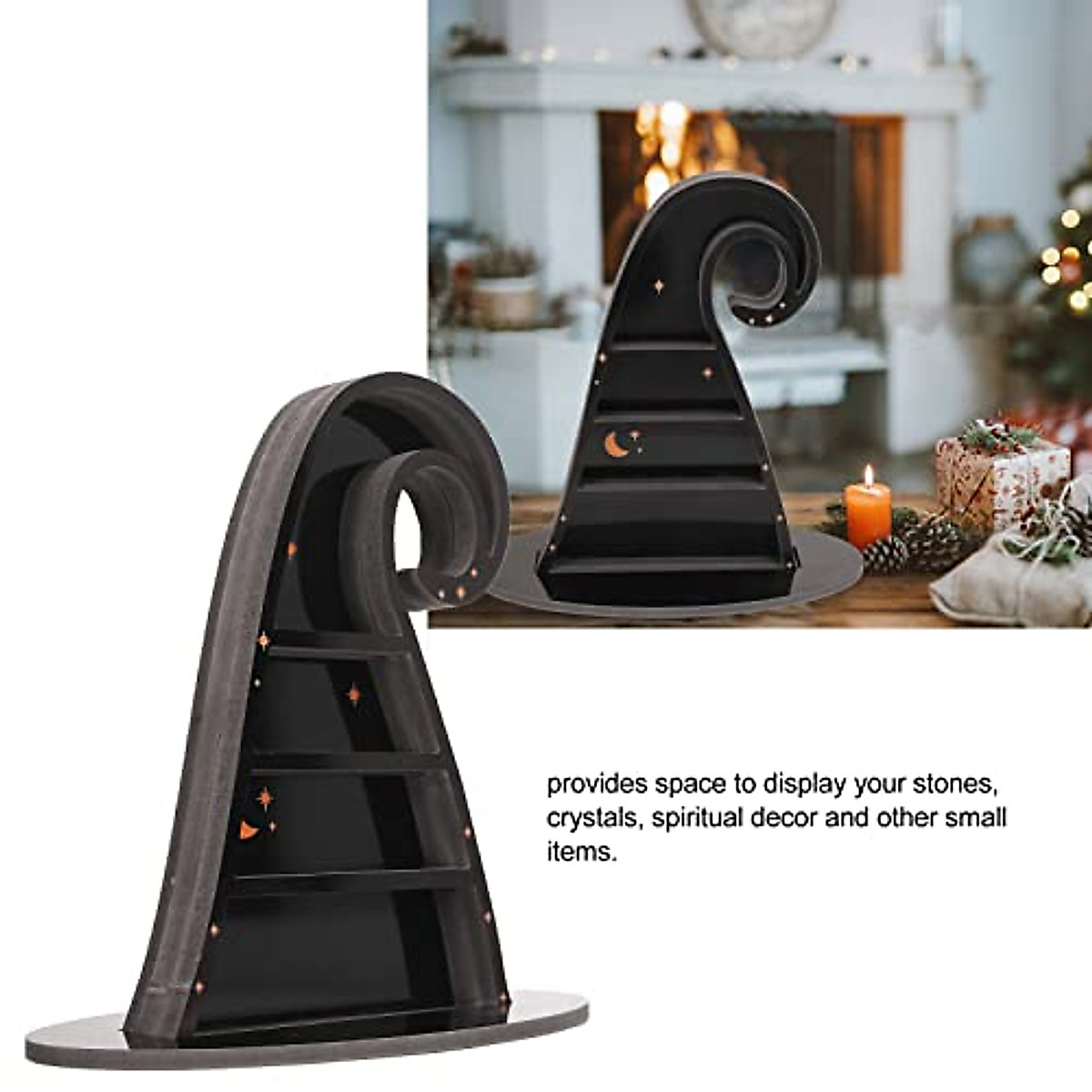 Crystal Display Shelf, Gothic Witch Hat Design Crystal Holder for Stones Display PVC Stone Shelf Display for Bedroom Office Table Witchy Decor Aesthetic