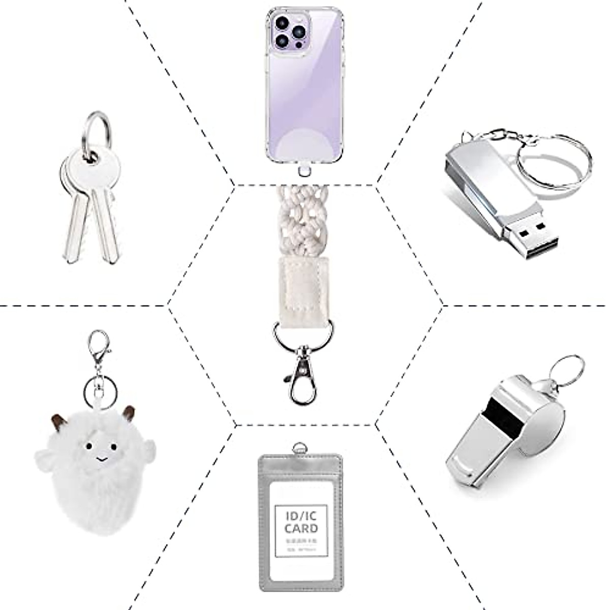 Mkono Macrame Cell Phone Lanyard For Phone Case Universal Set of 2 Adjustable Neck Phone Strap with Boho Woven Wrist Straps Key Chain Holder for Keys ID Card, Phone Lanyards for Around Neck