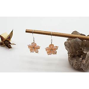 LTC Designs Pink Mother of Pearl Shell Flower Sterling Silver Dangle Earring with Fish Hook Ear Wires. Perfect for Momen and Teens