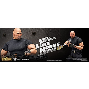 The Rock Action Figure As Luke Hobbs Limited Edition Fast and Furious - Model DAH-03 Fabric Clothing - Heavy Machine Gun, Ammo Box, Pistol, 4 Hands - Merchandise by Beast Kingdom