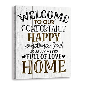 Kas Home Vintage Welcome Canvas Wall Art | Farmhouse Rustic Funny Family Prints Decorative Signs Framed | Wood Background Living Room Porch Wall Decor (15 x 12 inch, Welcome - 02)