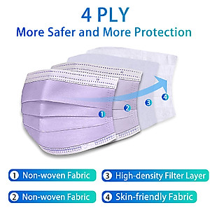 Disposable Face Masks for Adults,Premium 4ply Level2 Masks,MasksDisposable,Individually Wrapped Pack 50(Purple)