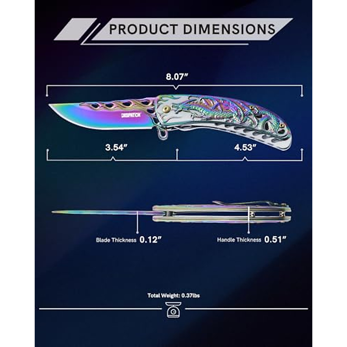 Dispatch Pocket Knife for Men Women with Clip, Folding Knife with Dragon Pattern Handle, Outdoor Hunting Camping Hiking EDC Tools