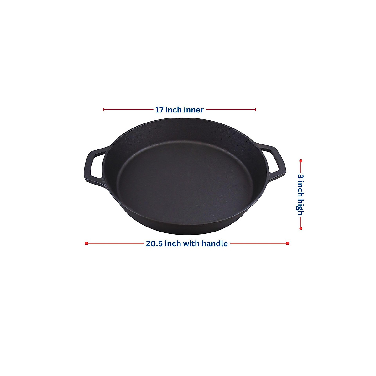 Home VSS Large Pre-Seasoned Cast iron Skillet 17" Dual handle,Commercial grade Outdoor Camping cooking tool,Pizza, Frying pan can use on Open fire,Grill,Stovetop,Induction,Oven.