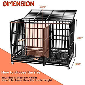 LEMBERI 48/38 inch Heavy Duty Indestructible Dog Crate, Escape Proof Dog Cage Kennel with Lockable Wheels,High Anxiety Double Door Dog Crate,Extra Large Crate Indoor for Large Dog with Removable Tray