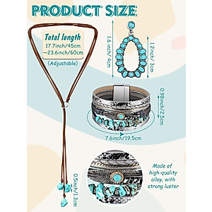 Inbagi 3 Pcs Western Jewelry for Women Bohemian Set, Boho Pendant Long Choker, Faux Leather Layered Bracelet, Dangle Earrings(Elegant Style)