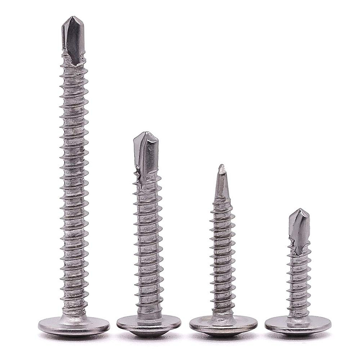 (50 pcs) #10 x 1-1/4" Stainless Wafer Head Self Drilling Screw, Modified Truss Head Self Driller, Phillips Drive Sheet Metal Tek Screws, 410 Stainless Steel, #2 Drilling Point, Dovetail