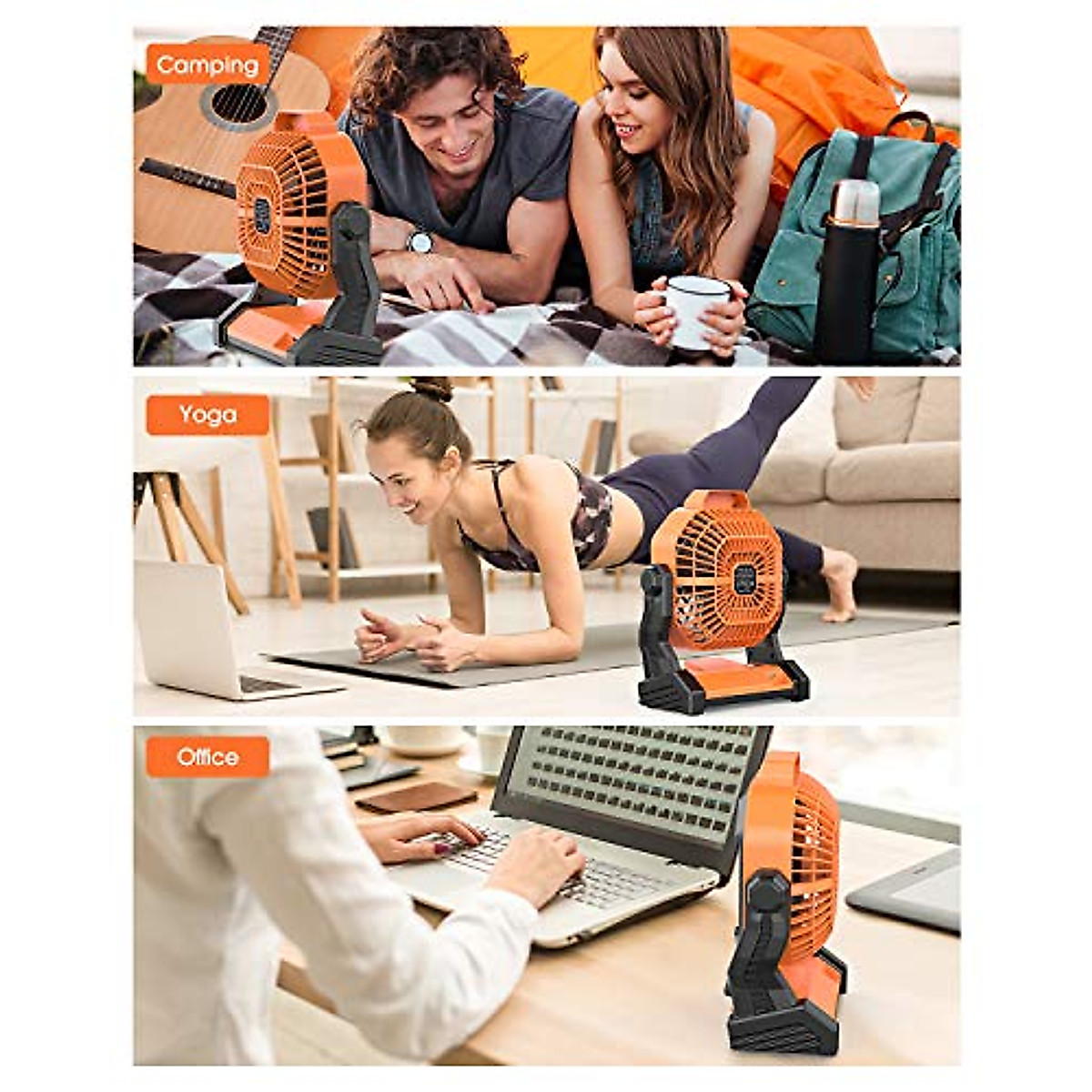 Drchop Portable Fan Rechargeable, 10400mAh Battery Operated Powered Fan, Outdoor Camping Fan with Light & Hook, Personal USB Desk Fan, for Bedroom, Table, Home, Office, Tent, Travel (Classic Orange)