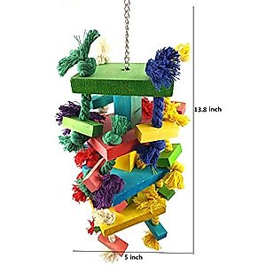 alfyng Bird Parrot Knots Block Tearing Chewing Toy, Multicolored Wooden Bird Parrot Toy Suitable for Macaws cokatoos, African Grey and a Variety of Amazon Parrots (Large Size - 13.8 Inch)