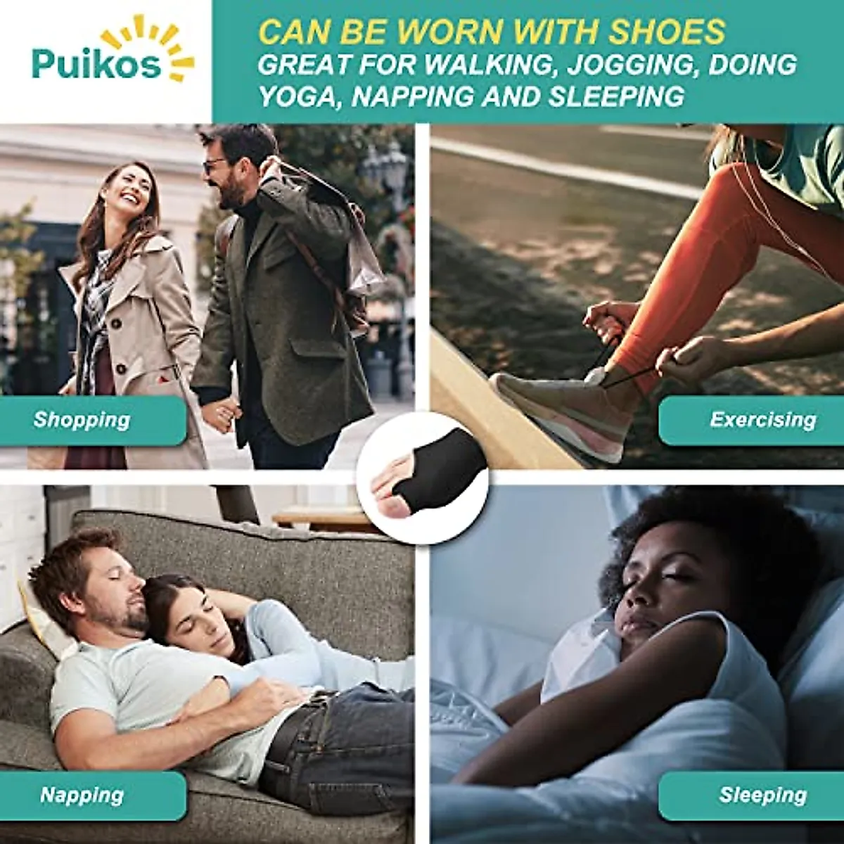 Puikos Bunion Splints Big Toe Straightener Bunion Relief Hallux Valgus Corrector Orthopedic Bunion Corrector Sleeves Splints Socks Woman Man for Flex Up Bunions Joint Hammer Toe (S/ 1Toe, black)