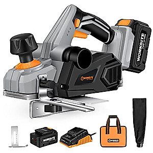 WORKSITE Hand Planer 20V Cordless 3-1/4-Inch Wood Planer with 4.0 Ah Lithium-Ion Battery, Fast Charger, Dust Collection Bag for Woodworking