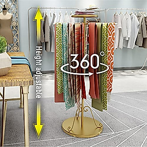 Freestanding Scarf Rack with 30 Rods, Pivoting Round Scarf Display Stand, Height Adjustable Scarf Holder Organizer, Scarf Hanging Rack for Boutique Clothing Store Home