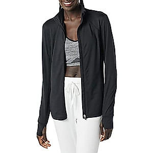 Amazon Essentials Women's Brushed Tech Stretch Full-Zip Jacket (Available in Plus Size), Black, X-Large