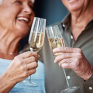 50th Anniversary Champagne Flutes for Couple by S&O. Set of 2 Wedding Anniversary Champagne Flutes. Giftable Wine Glasses for Parents. 8 oz Engraved Champagne Glasses. Gift for Married Couples