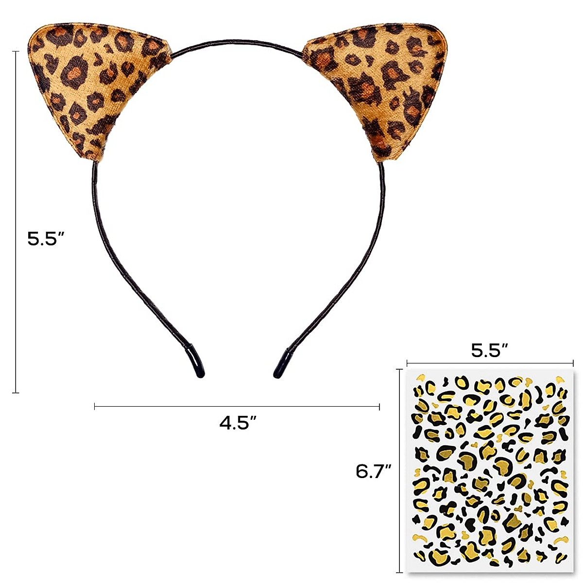 Funcredible Cheetah Ears Headband with Face Tattoos - Leopard Ears Accessory for Women and Kids