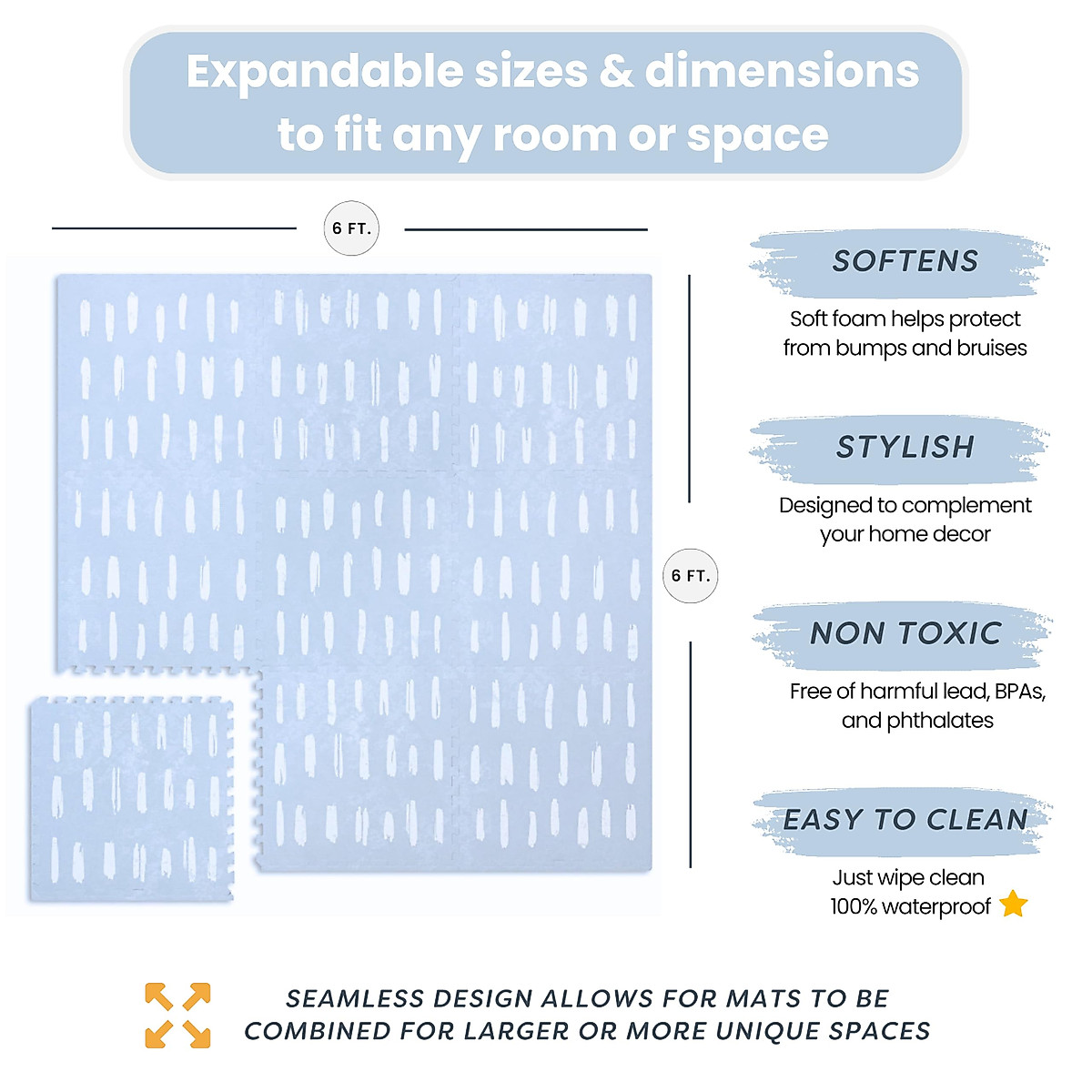 Little Landings Baby Play Mats for Floor - Shoreline (6x6ft) - Premium EVA Foam Play Mat for Babies & Toddlers - Perfect for Tummy Time, Crawling, Playroom - Stylish & Comfortable Kids Play Mat