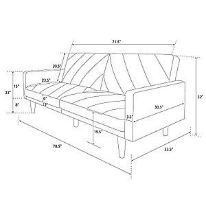 DHP Paxson Convertible Futon Couch Bed with Linen Upholstery and Wood Legs - Grey, Twin