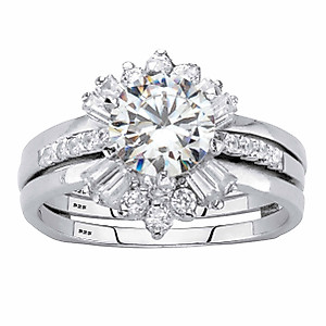 PalmBeach Platinum-plated Sterling Silver Round Cubic Zirconia Jacket Bridal Ring Set Sizes 6-10 Size 10