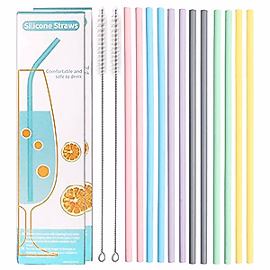 Silicone Straws Reusable Drinking Straw Pack-of-6 Soft Beverage Water Drink Straw -for 30oz and 20oz Tumblers - Trim & Cuttable, Comes with Cleaning Brush-2Pack (2Boxes)