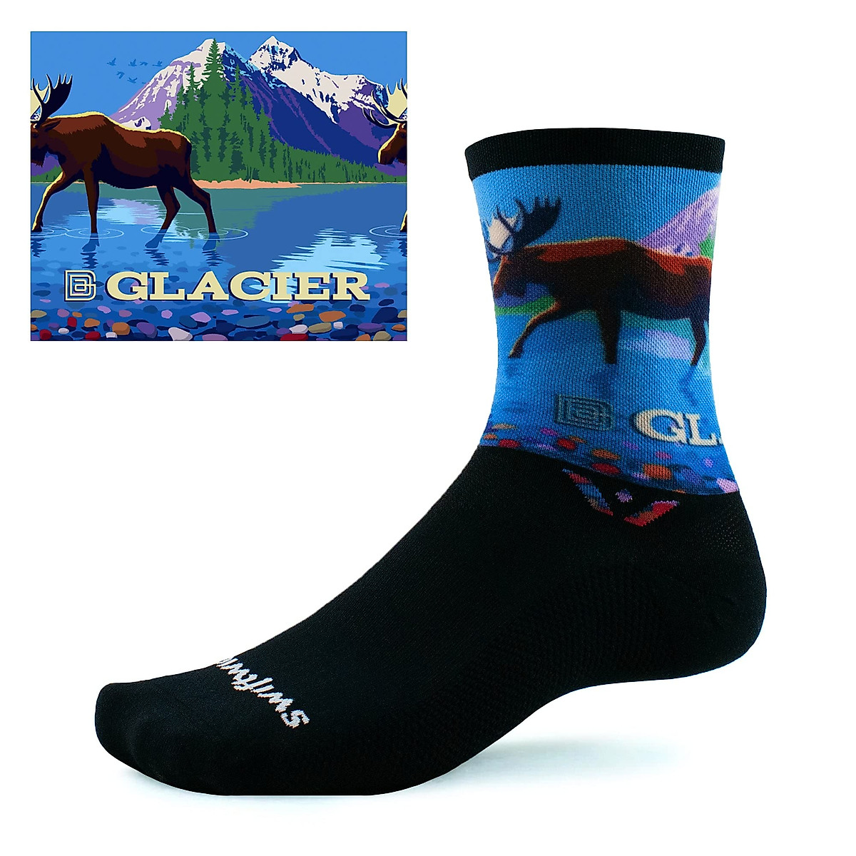 Swiftwick- VISION SIX Impression, Parks Edition, Running and Cycling Socks (Glacier, Large)