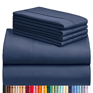 LuxClub 6 PC Queen Sheet Set, Bed Sheets Queen Size, Deep Pockets 18" Eco Friendly Wrinkle Free Cooling Bed Sheets Machine Washable Hotel Bedding Silky Soft - Navy Queen