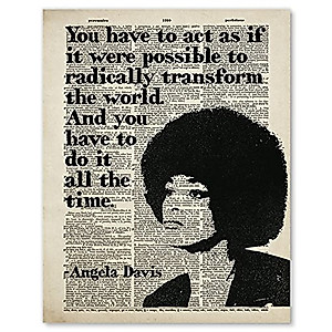 Angela Davis Wall Art Print - Radically Transform the World Quote - Vintage Dictionary Style - 8x10 - Unframed