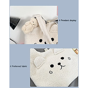 Fluffy Underarm Bag Y2K Fuzzy Plush Tote Bag Cute Cartoon Bear Aesthetic Shoulder Bag Accessories for Autumn Winter (Kakhi)