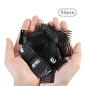 50 PCS Hair Clip Combs for Wigs - 7-Teeth Plastic Combs with Caps, Ideal for Wig Making Accessories (Black)