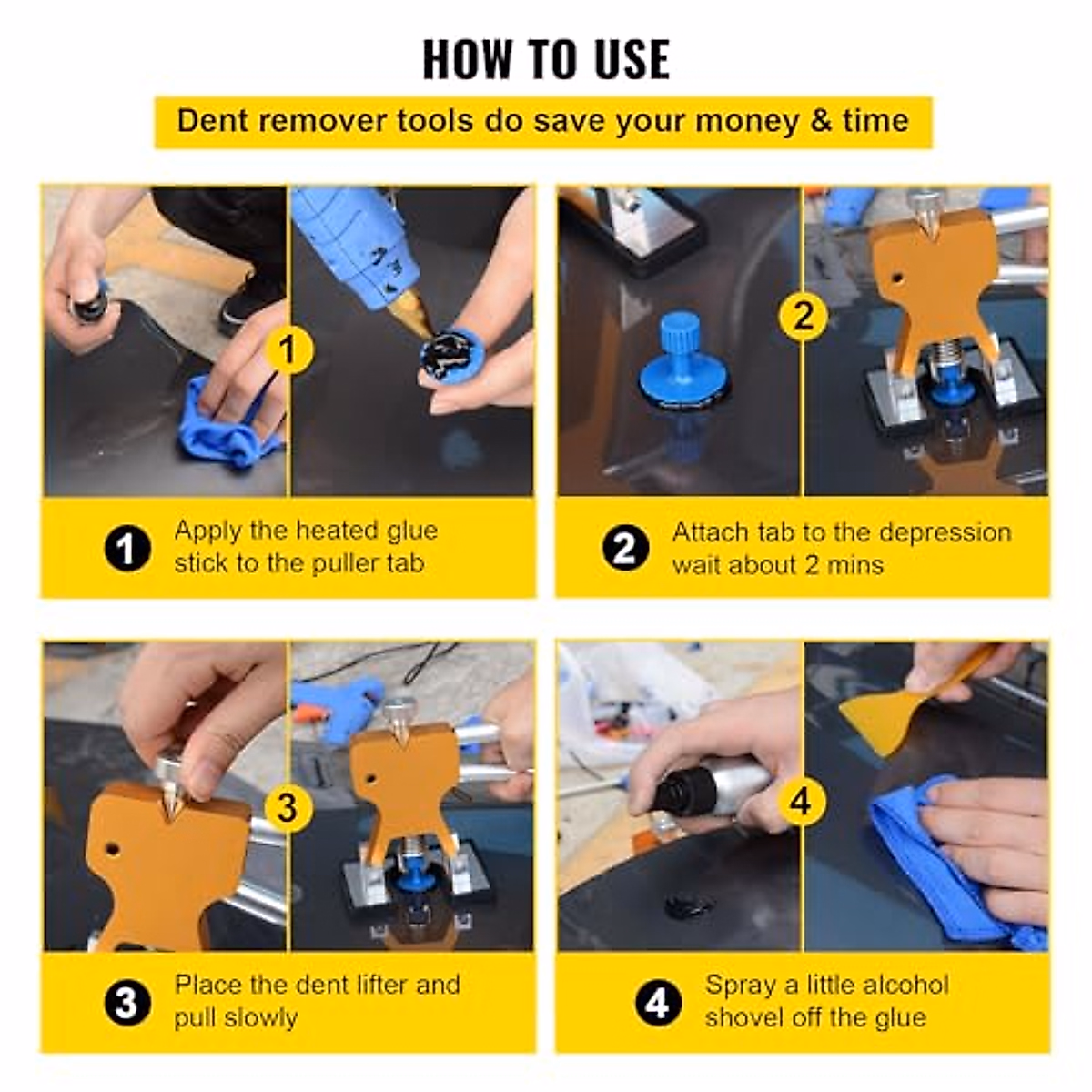 VEVOR Dent Removal Tool, 89 Pcs Paintless Dent Repair Tools, Led Baffle Board Car Dent Repair Kit, Glue Puller Tabs Dent Puller Kit for Auto Dent Removal, Minor Dents, Door Dings and Hail Damage