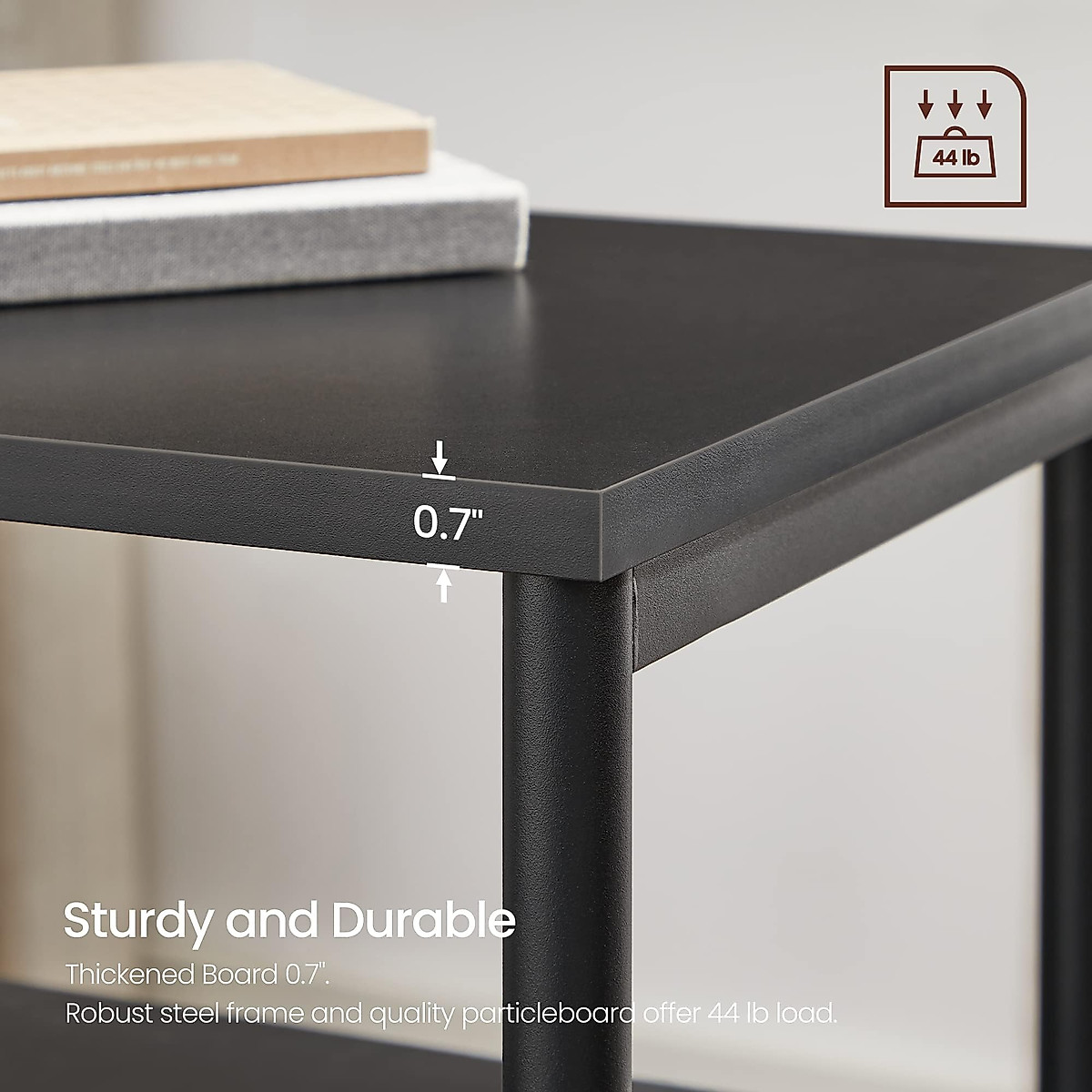 VASAGLE Side Table, Small End Table, Tall Nightstand for Living Room, Bedroom, Office, Bathroom, Classic Black ULET273B16