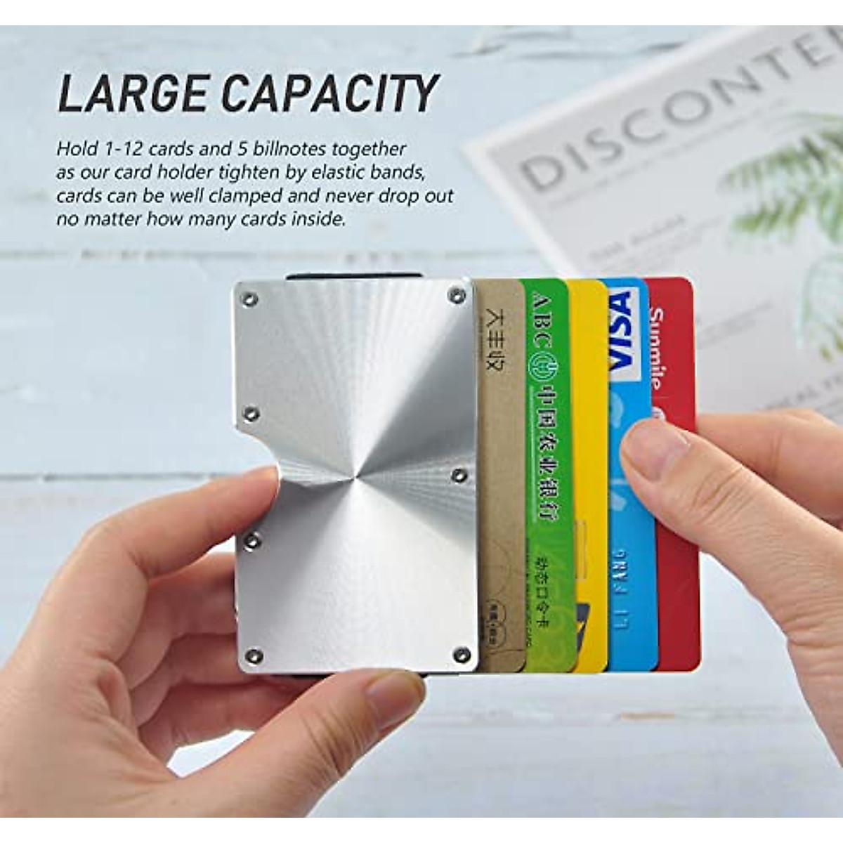 Metal Wallets for Men with Money Clip - Slim Minimalist Aluminum Wallet Credit Card Holder RFID Blocking(Cd Raised Grain, Silver)
