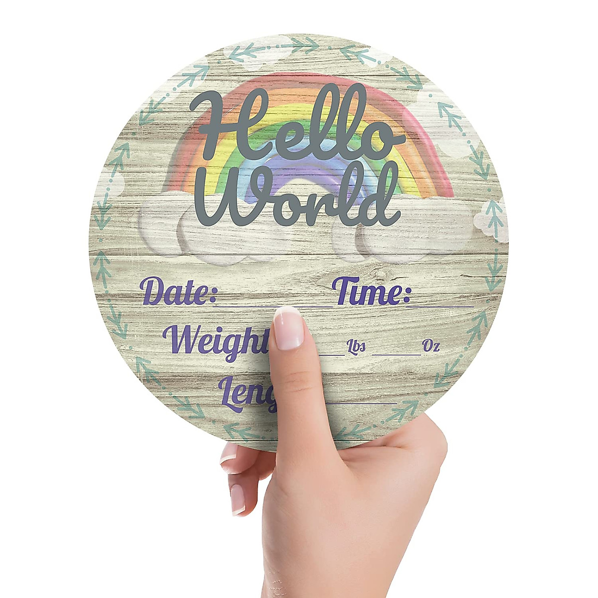 Hello World Newborn Baby Announcement Sign Shower Gift Birth Stats Hospital Photo Props Gender Reveal Girl Boy Neutral Nursery Wall Decor Gifts Baby Book Keepsake Each Sign Measures 6x6x.125 (Rainbow)