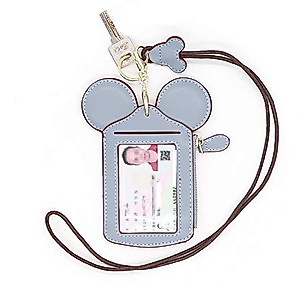 Ondeam ID Holder With Lanyard Badge Holder,PU Leather newchic Cute Animal Shape neck wallet for Women(Blue)