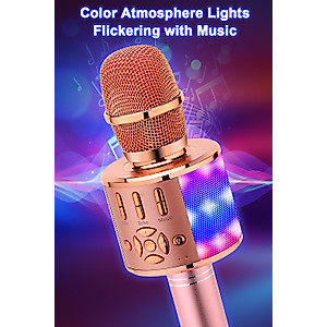 BONAOK Microphone for Kids Wireless, Magic Sound Karaoke Wireless Microphone, 4 in 1 Bluetooth Karaoke Machine, Adult Car Karaoke Mic Singing Machine, for Party/Outdoor/Travel 868 (Rose Gold Plus)